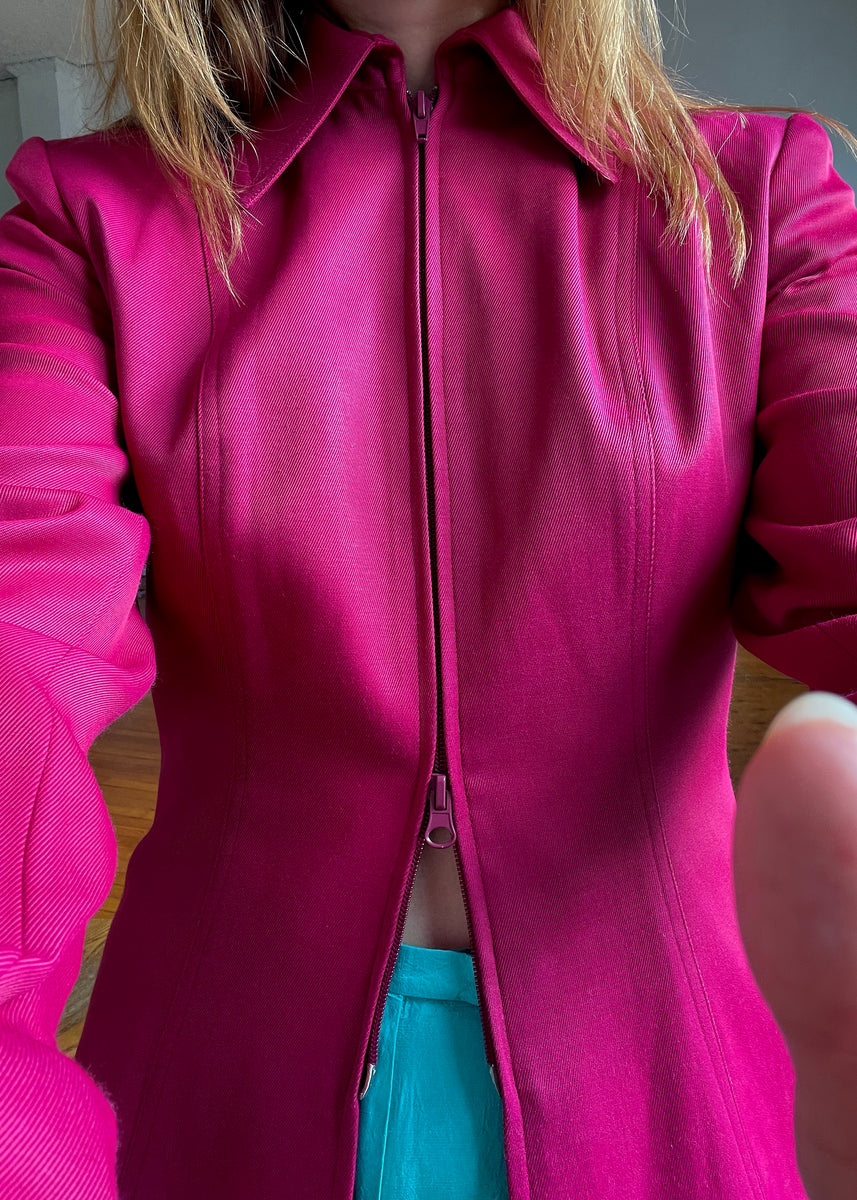 1980s Barbie Pink Suit Jacket with Boning and Snakeskin Lining – 3 Women