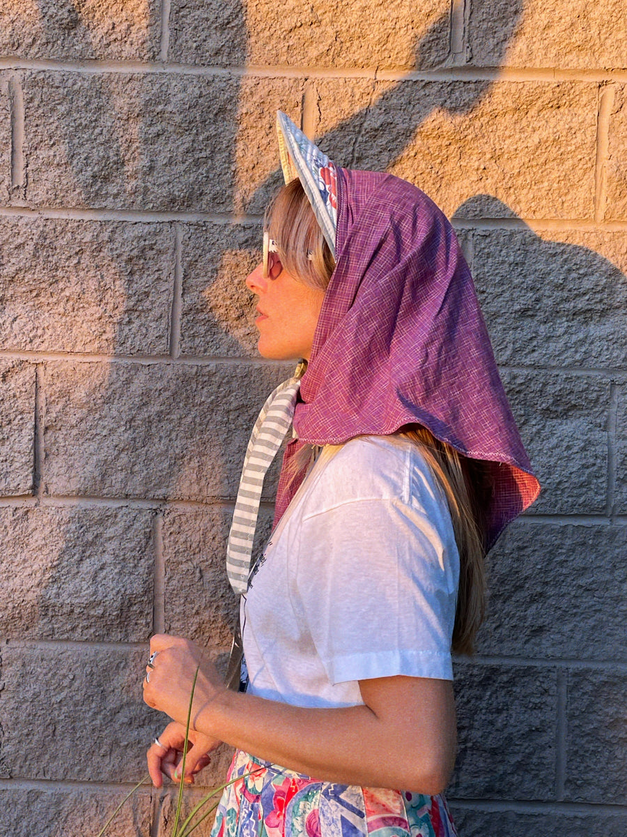 Patchwork Bonnet - Purple w/ Grey Stripes – 3 Women