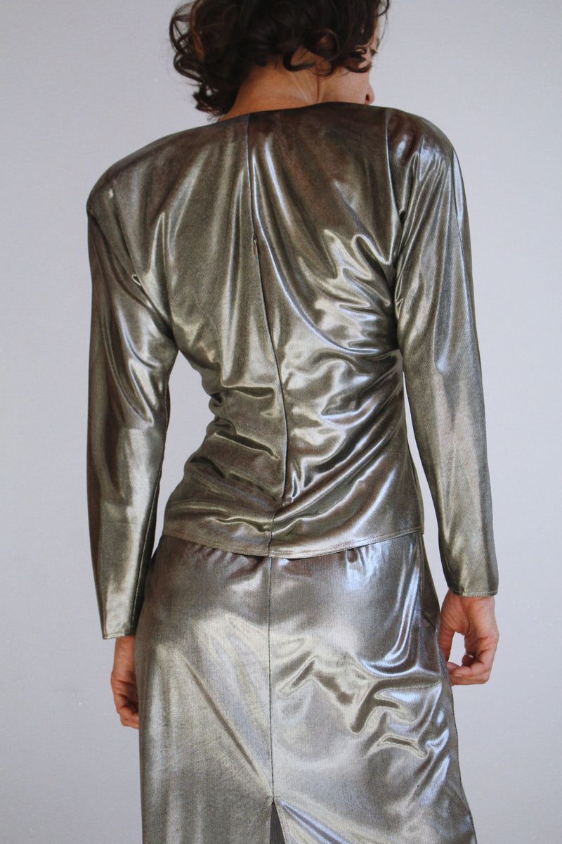 1980s Liquid Gunmetal Dress – 3 Women